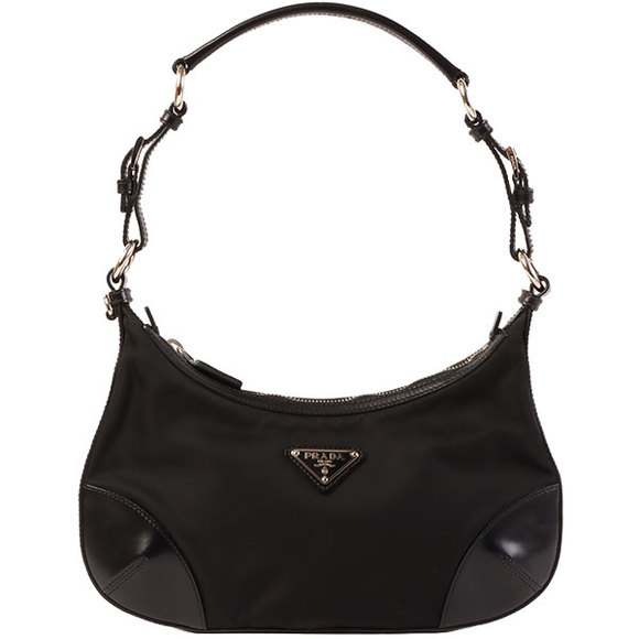 Prada | Bags | Prada Leather Nylon Comby Logo Plate Shoulder Bag Black ...